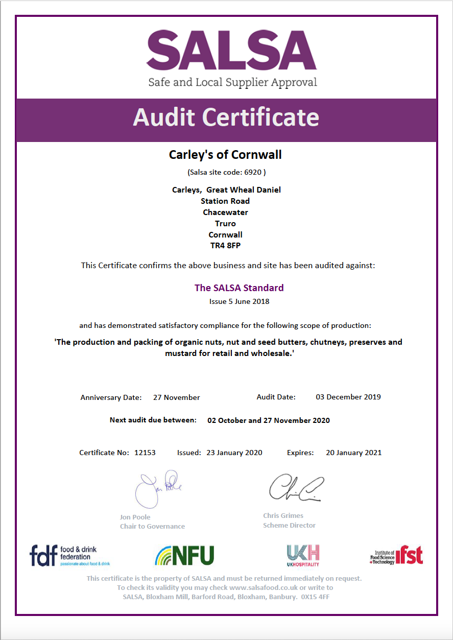 Certifications - Carley's Organic